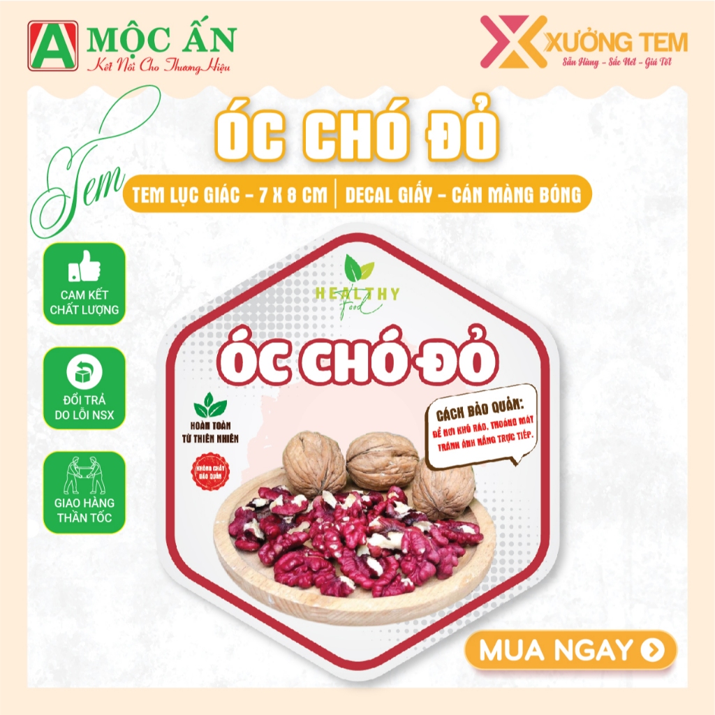 Tem Dán, Nhãn Dán HẠT ÓC CHÓ - ÓC CHÓ ĐỎ - Lục Giác, Sáng Đẹp | Shopee ...