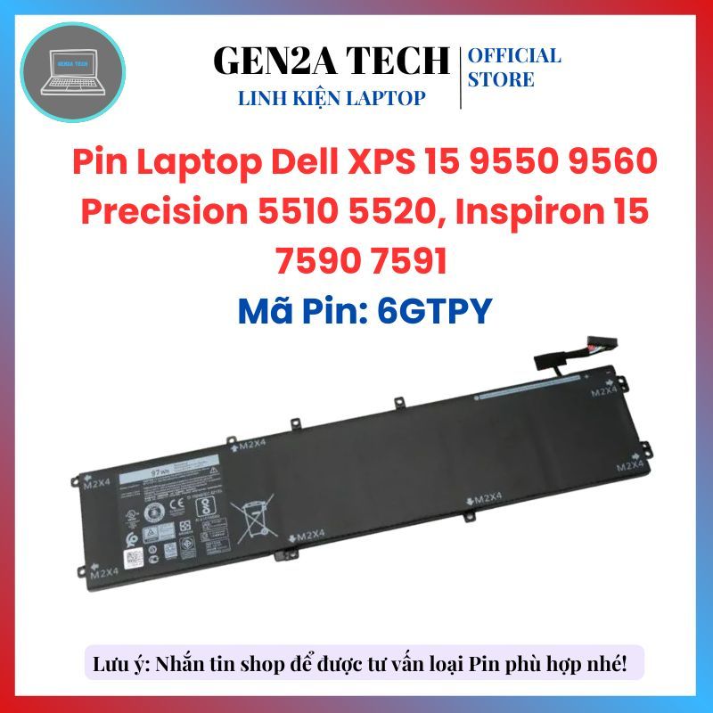 Pin Laptop Dell XPS 15 9550 9560, Precision 5510 5520, Inspiron 15 7590 ...
