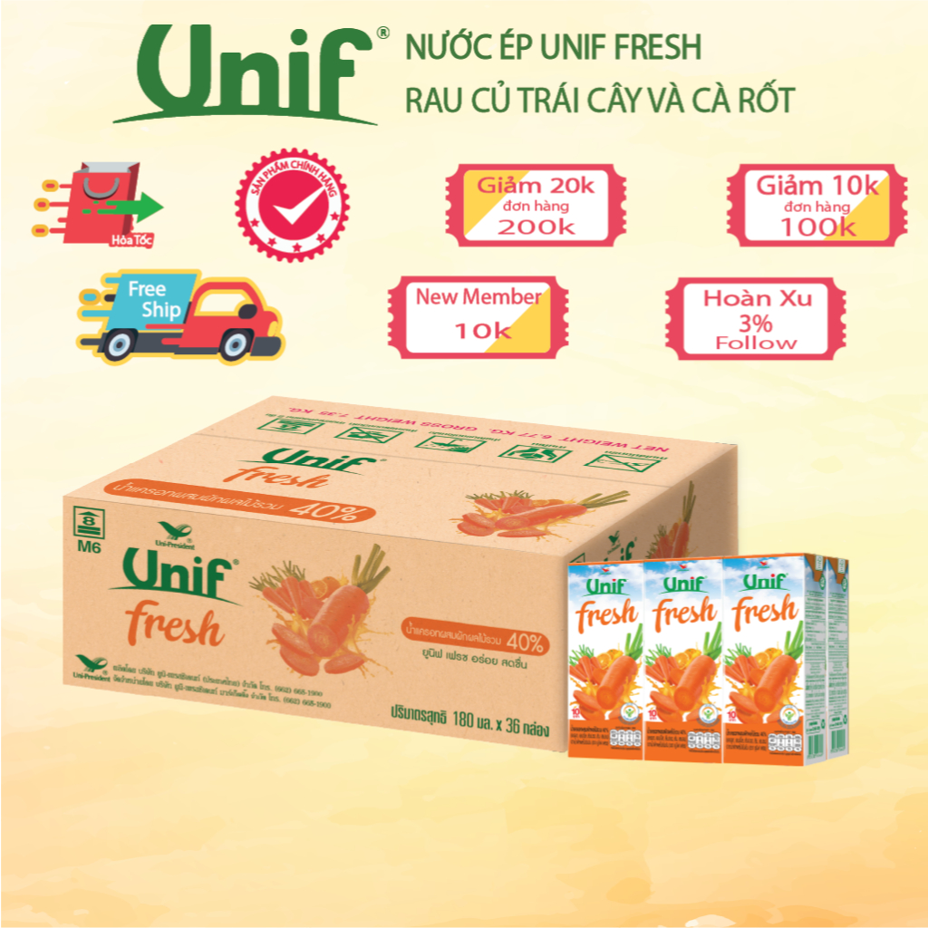 Nước Ép UNIF Fresh Cà Rốt Với Hỗn Hợp Các Loại Rau Củ Trái Cây Thùng 36 ...