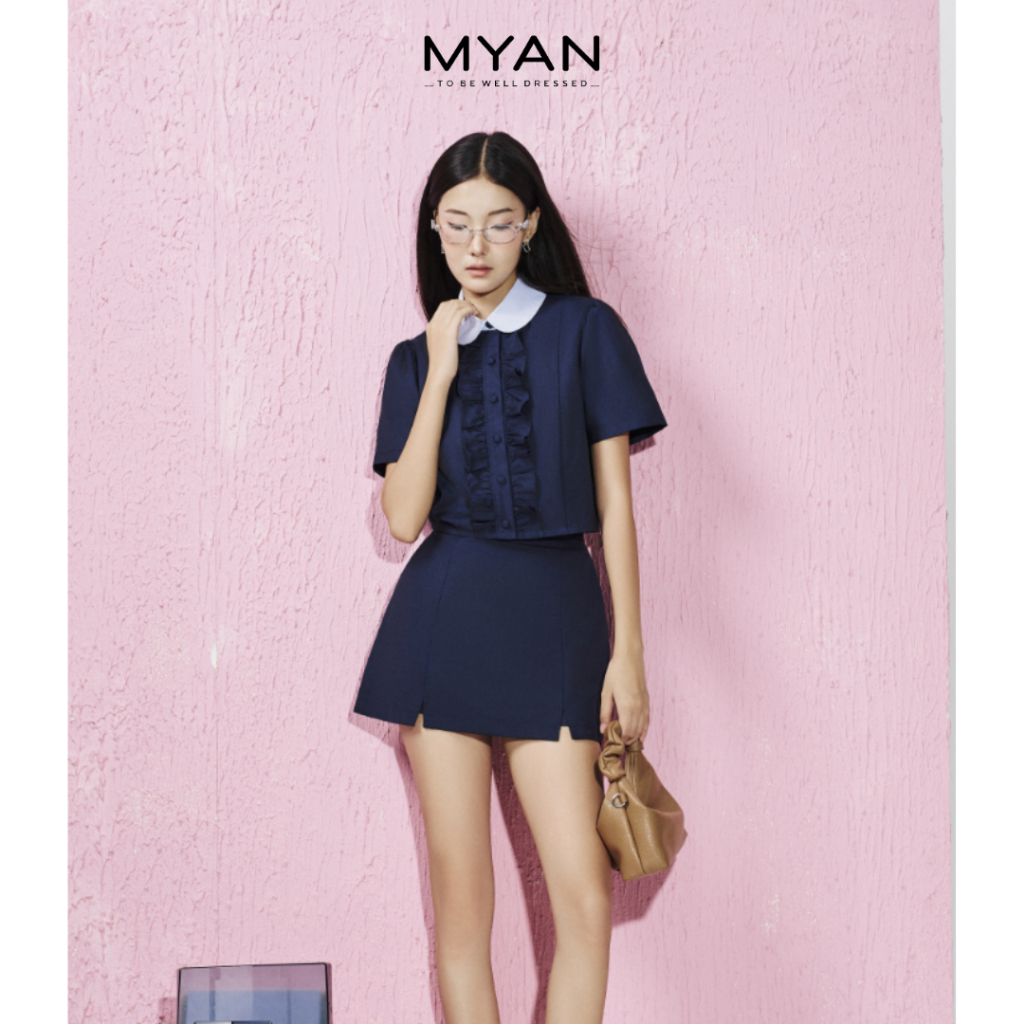 MYAN DESIGN Áo Cổ Sen Phối Kẻ Croptop Nẹp Bèo Phối Chân Váy A Dáng Ngắn ...