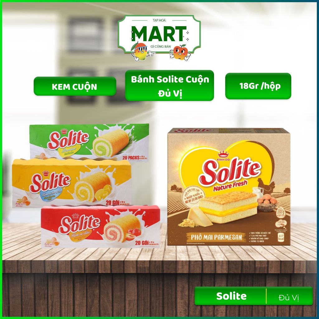Bánh Bông Lan Cuộn Kem SOLITE Vị Lá Dứa/ Bơ Sữa/ Dâu, bánh kem bông lan ...