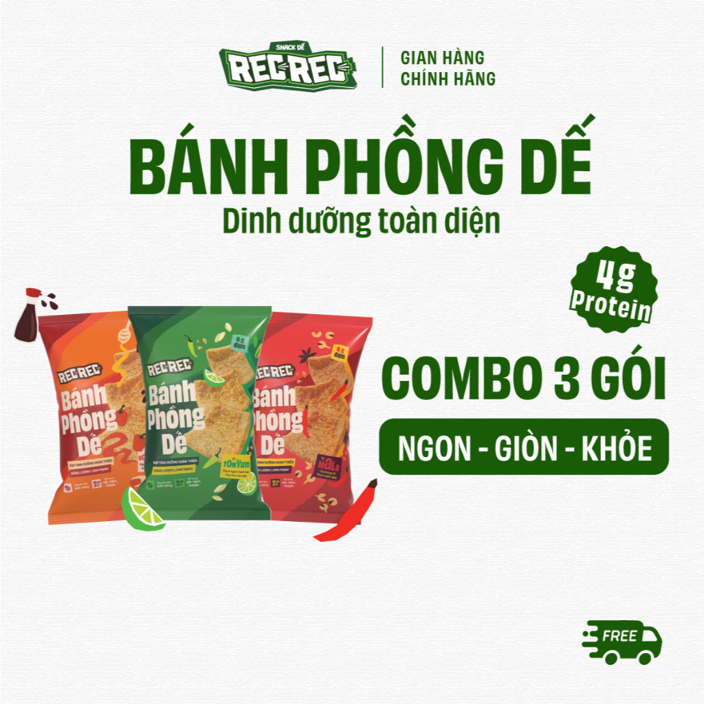 [Combo 3] Bánh Phồng Dế REC REC - 3 vị - Snack ăn vặt Giàu đạm Protein ...
