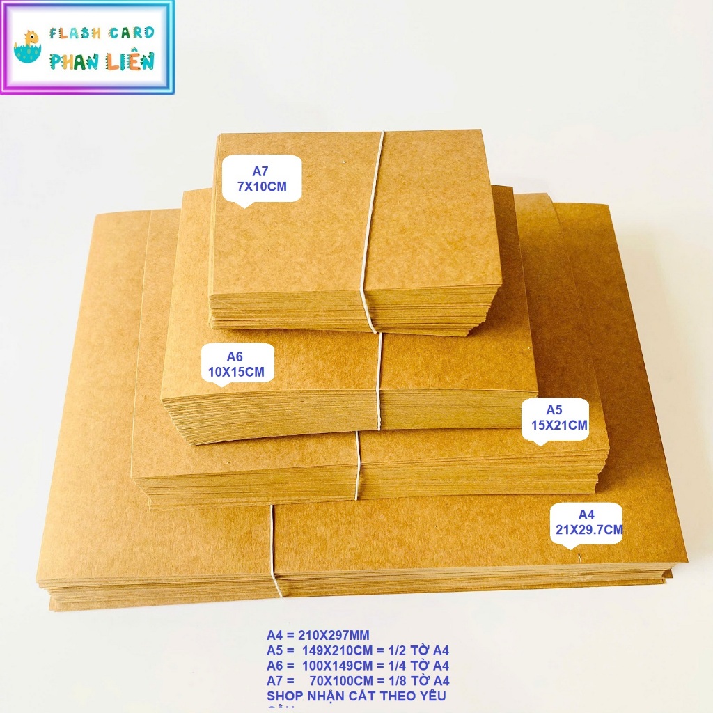 100 tờ Giấy kraft Nhật nâu 2 mặt 300gsm đủ size a4 a5 a6 a7 dùng làm ...