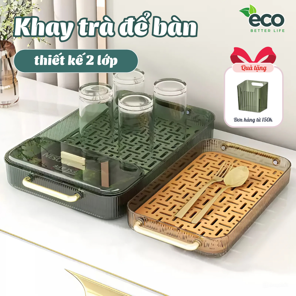 Khay trà, khay úp ly cốc trong suốt 2 lớp ECO kèm hộp lưu trữ đựng trà ...