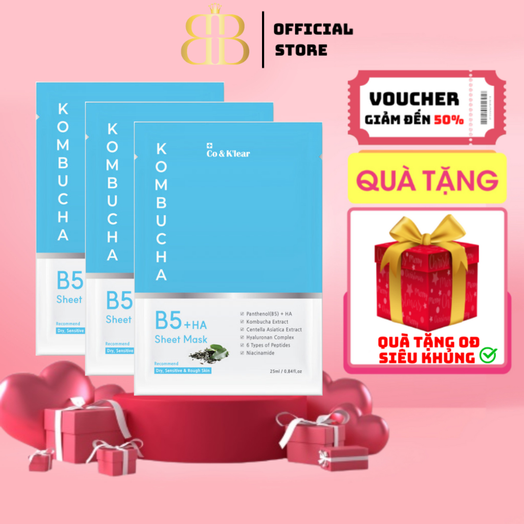 Combo Mặt Nạ Dưỡng Trắng Da Co & K'lear Kombucha B5 + HA Sheet Mask ...