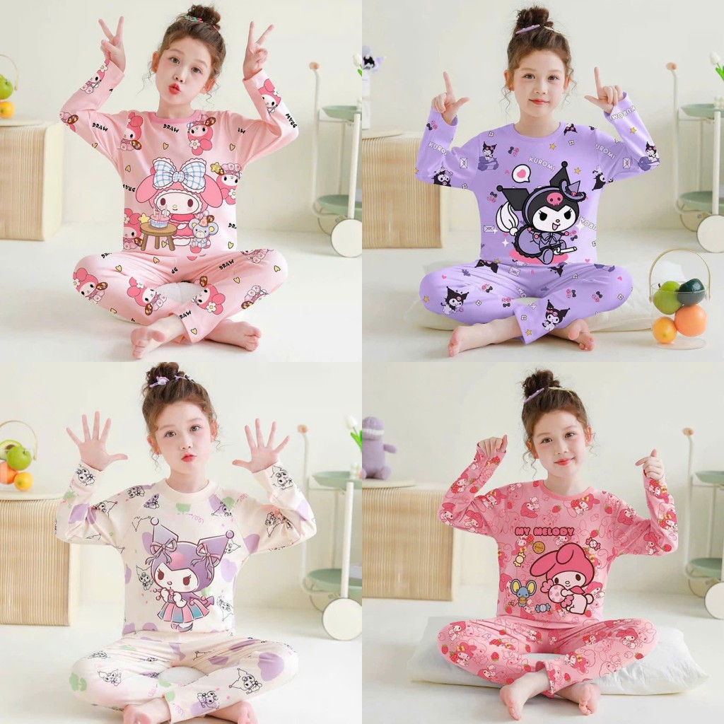 Bộ quần áo thu đông bé gái 14-42kg mẫu in hình Melody, kuromi EC. Chất liệu co dãn thoải mái ...