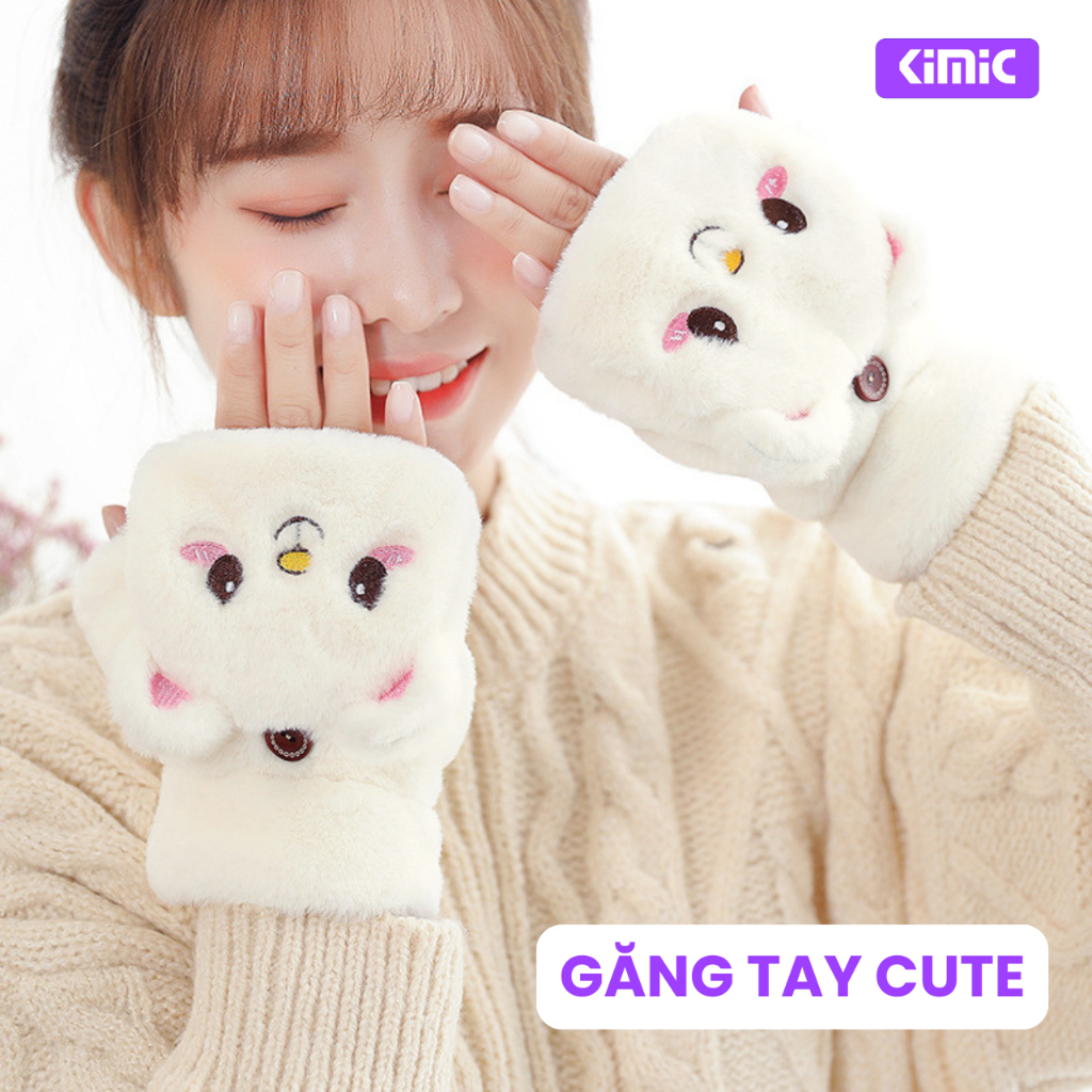 Găng tay mùa đông cute cho bạn nữ, Bao tay mùa đông lông cừu lật ngón ...