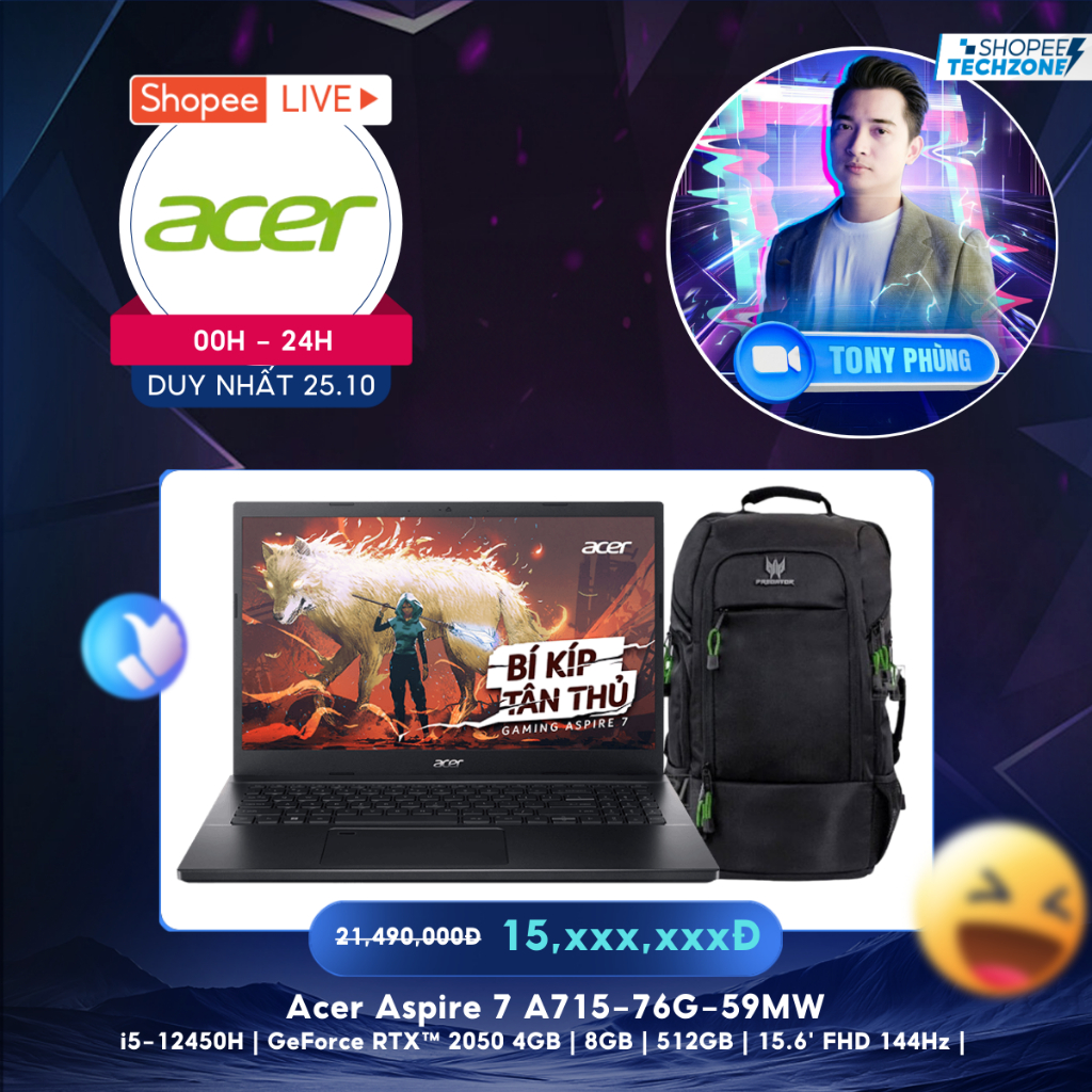 Laptop Acer Aspire 7 A715-76G-59MW i5-12450H|8GB|512GB|RTX™ 2050 4GB|15.6' | Shopee Việt Nam
