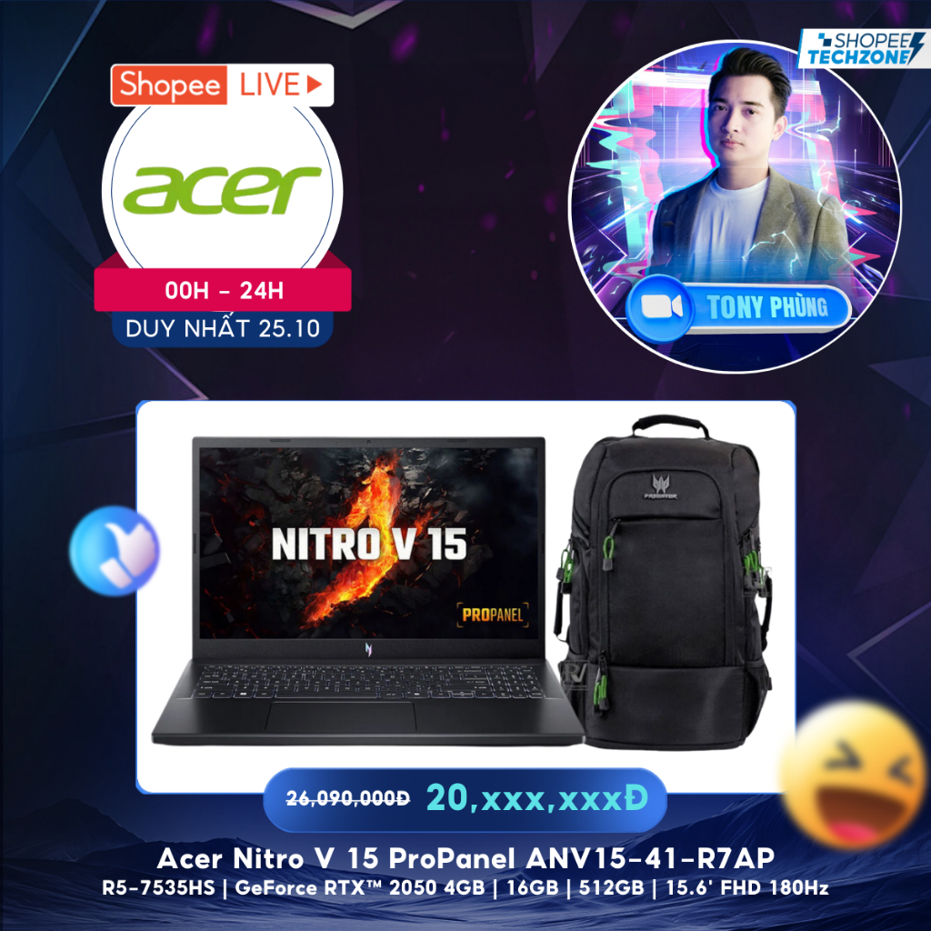 Laptop Gaming Acer Nitro V 15 ProPanel ANV15-41-R7AP R5-7535HS | RTX ...