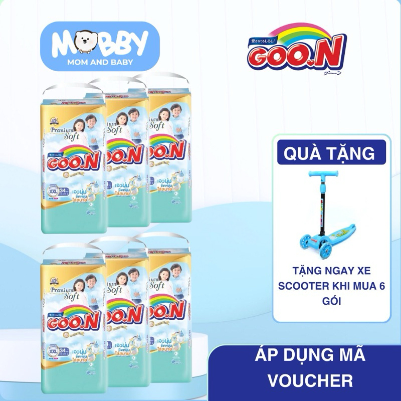 [Tặng Scooter]Set 6 gói Tã/Bỉm Goon Premium Soft Mommy kiss đủ size ...