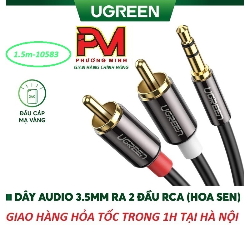Cáp loa 3.5mm ra 2 đầu AV - Dây audio 3.5 ra 2 đầu RCA (Hoa sen)1.5 mét UGREEN 10583_Hàng chính ...
