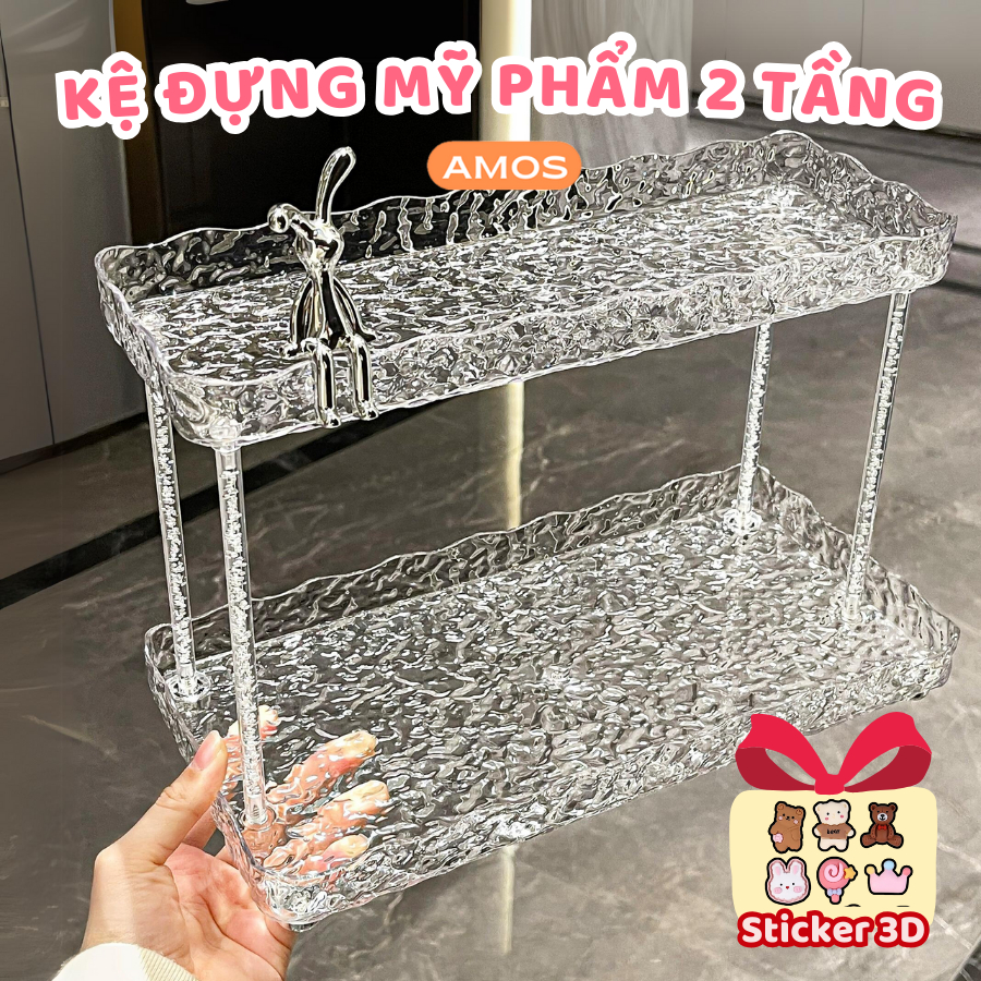 Kệ đựng mỹ phẩm 2 tầng để bàn AMOS cao cấp, Khay đựng đồ trong suốt ...