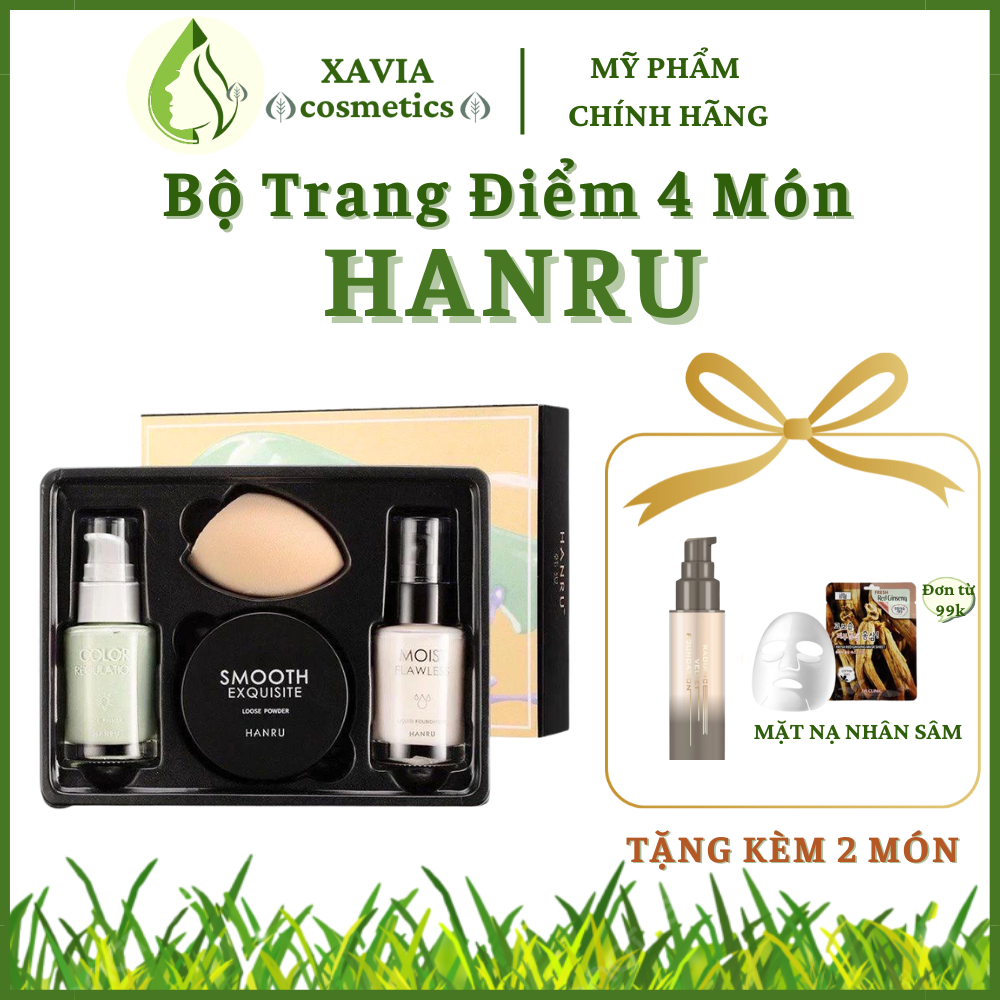 Bộ trang điểm HANRU - Bộ makeup HANRU Set 4 món cơ bản kem lót, kem nền ...