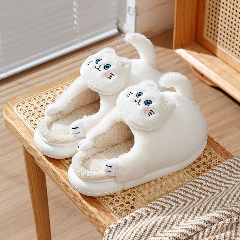 Dép Lông mèo Con Ôm Chân 3D Nổi Có Đuôi dễ thương, Dép đi trong nhà ...