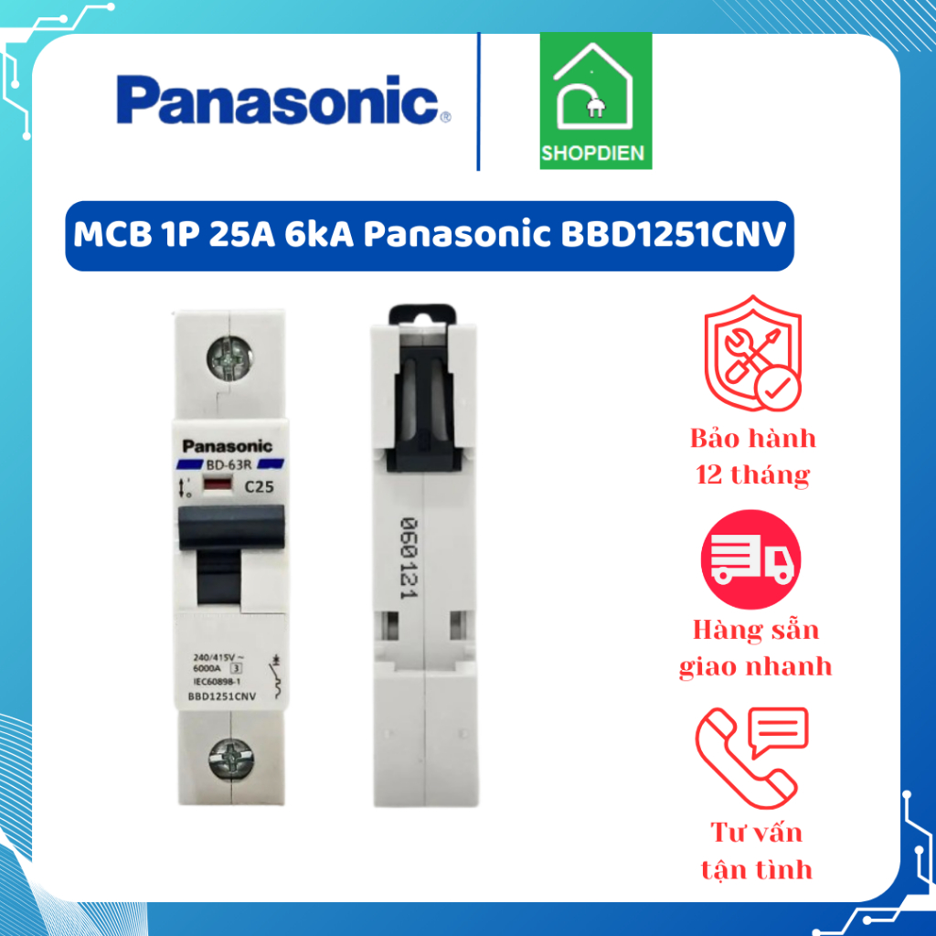 Aptomat cầu dao tự động MCB 1P 25A 6kA Panasonic BBD1251CNV | Shopee Việt Nam