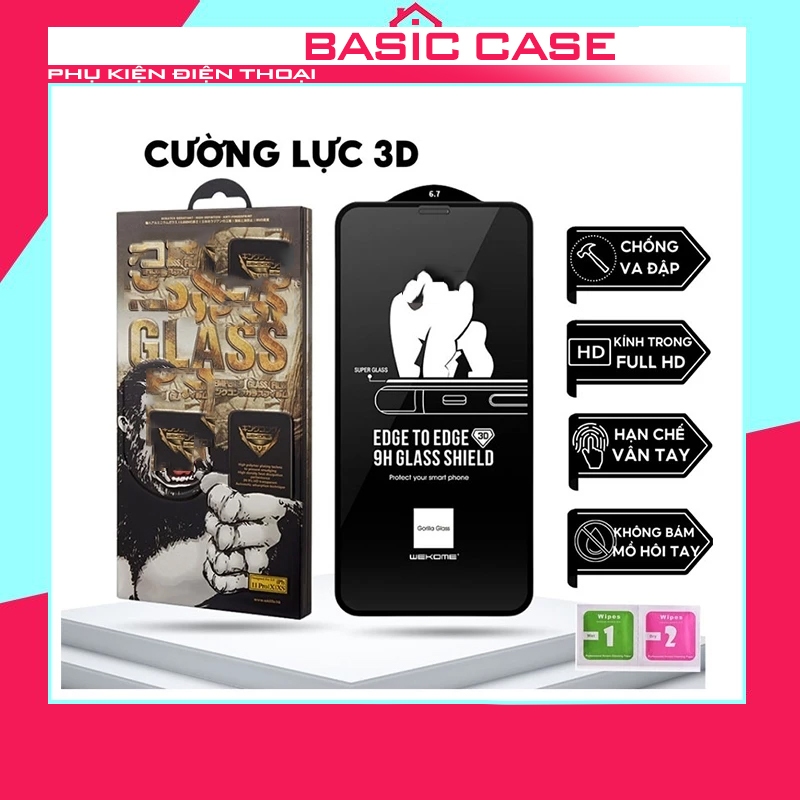 Kính cường lực iphone kk 3D baiko khung tự dán ip 7plus x xsmax 11 12 ...