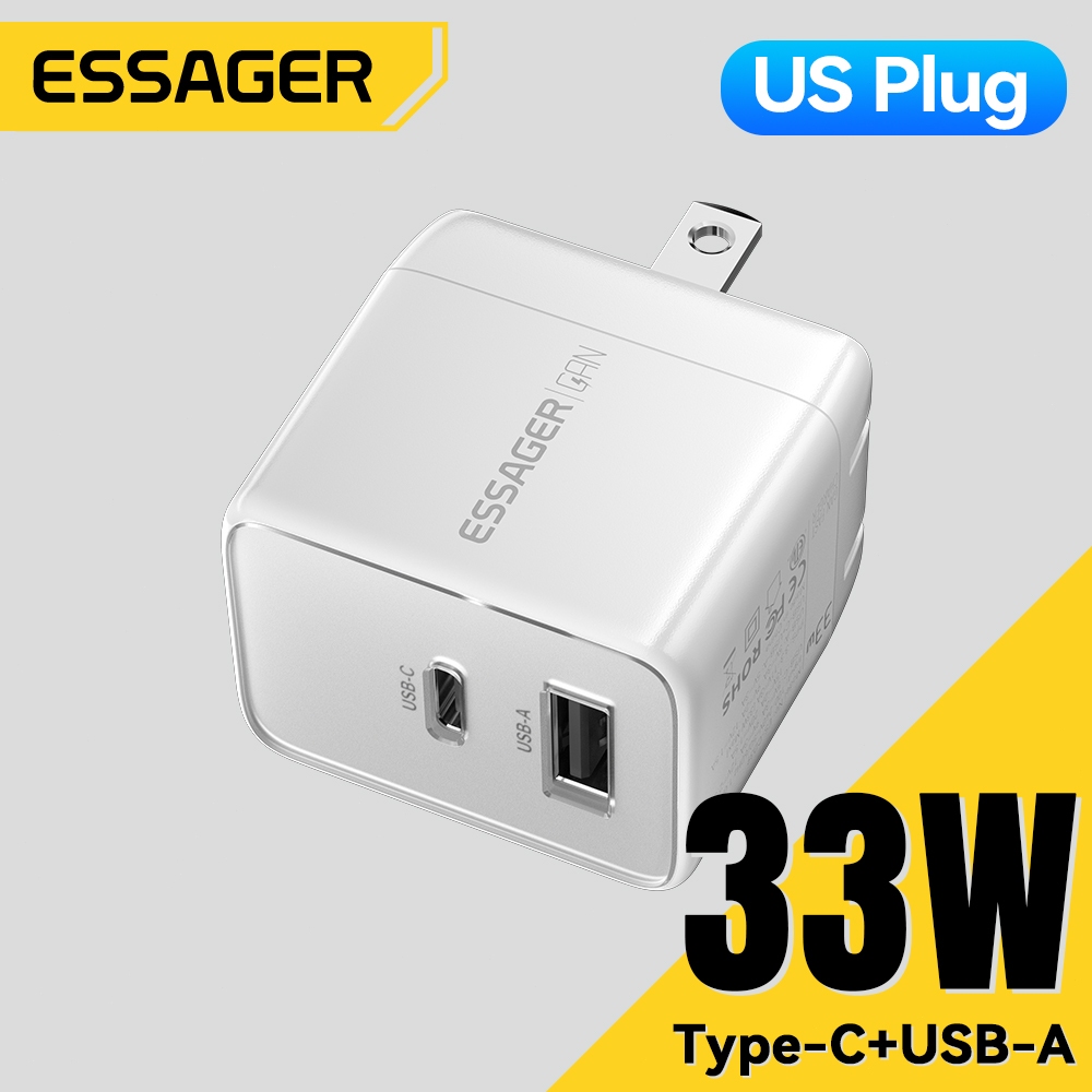Bộ sạc Essager L 33W GaN USB + Bộ sạc Type C Hỗ trợ sạc nhanh PD3.0 QC ...