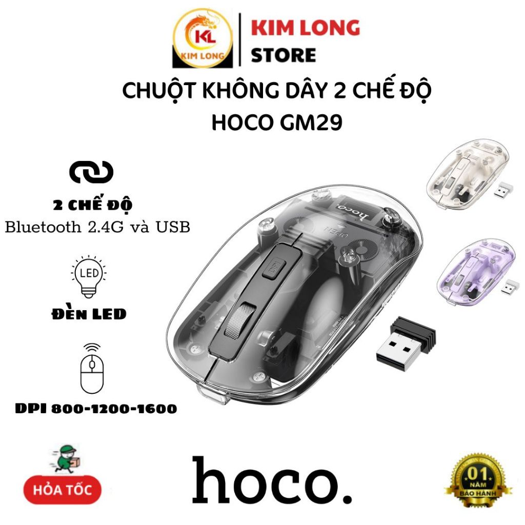 Chuột Không Dây Yên Tĩnh Hoco GM29 Gồm 2 Chế Độ Bluetooth và USB 2.4G ...