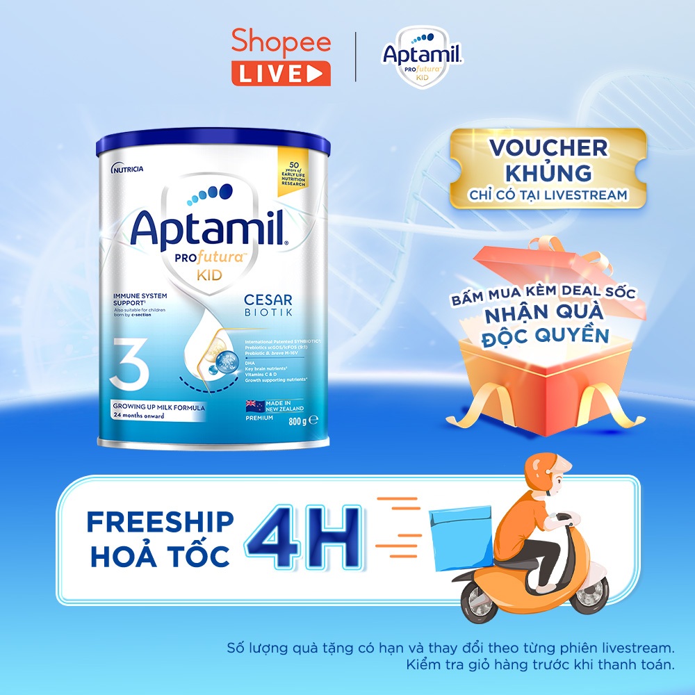 [Livestream Độc Quyền] Sữa bột Aptamil Profutura Kid Cesarbiotik New Zealand số 3 (800g) cho bé ...