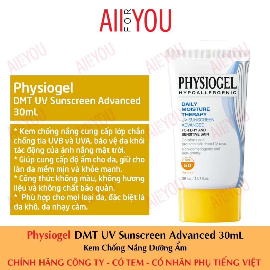 [HÀNG CTY - HSD 2027] PHYSIOGEL DMT UV Sunscreen Advanced 30mL- Kem chống nắng dưỡng ẩm ...