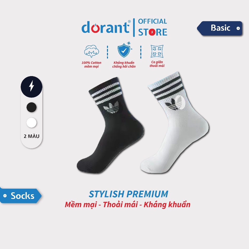 Tất DAS nam nữ dệt kim 2 màu đen trắng, vớ thể thao chất liệu cotton ...