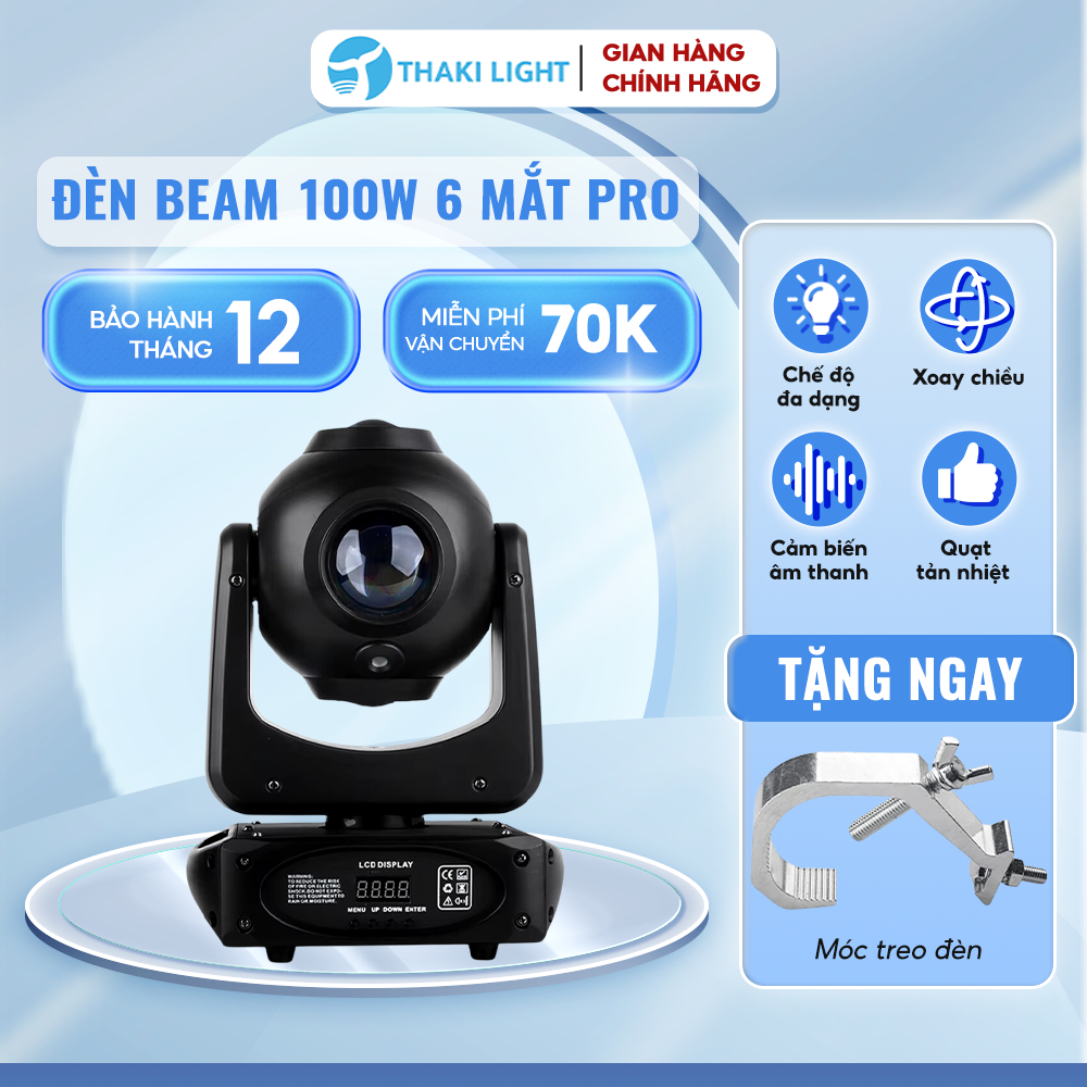 Đèn sân khấu beam 100W 6 mắt Pro THAKI LIGHT, tích hợp chớp, led, laser ...