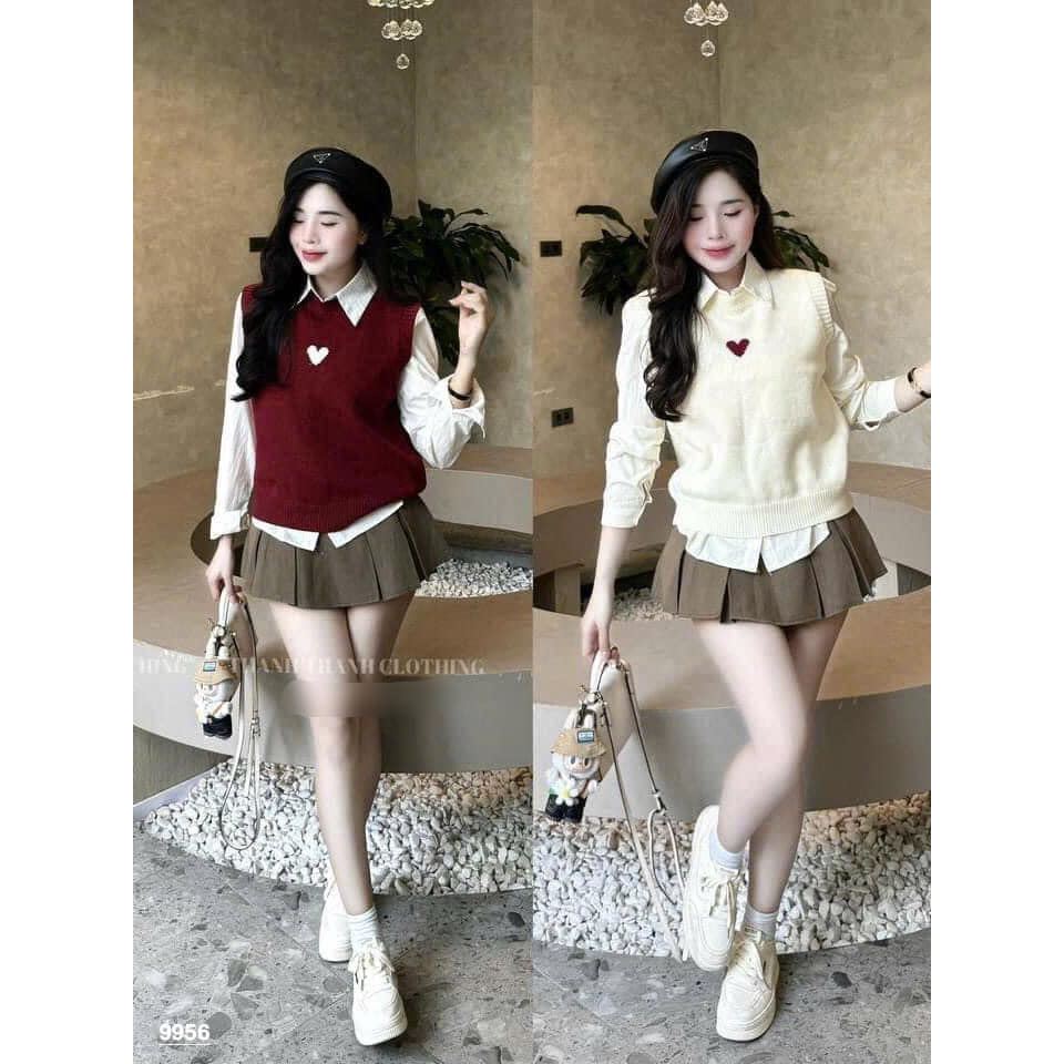 Sét áo len ghile tim kèm sơ mi tay dài | Shopee Việt Nam