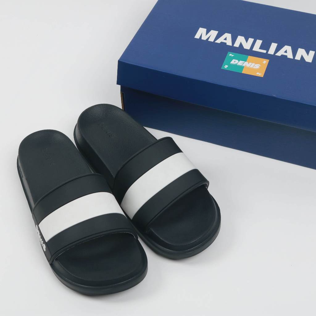 Dép quai ngang Unisex Slipper đế 3,5cm quai PVC đen sọc trắng Ngoài trời - SP08 SP12 DENIS ...