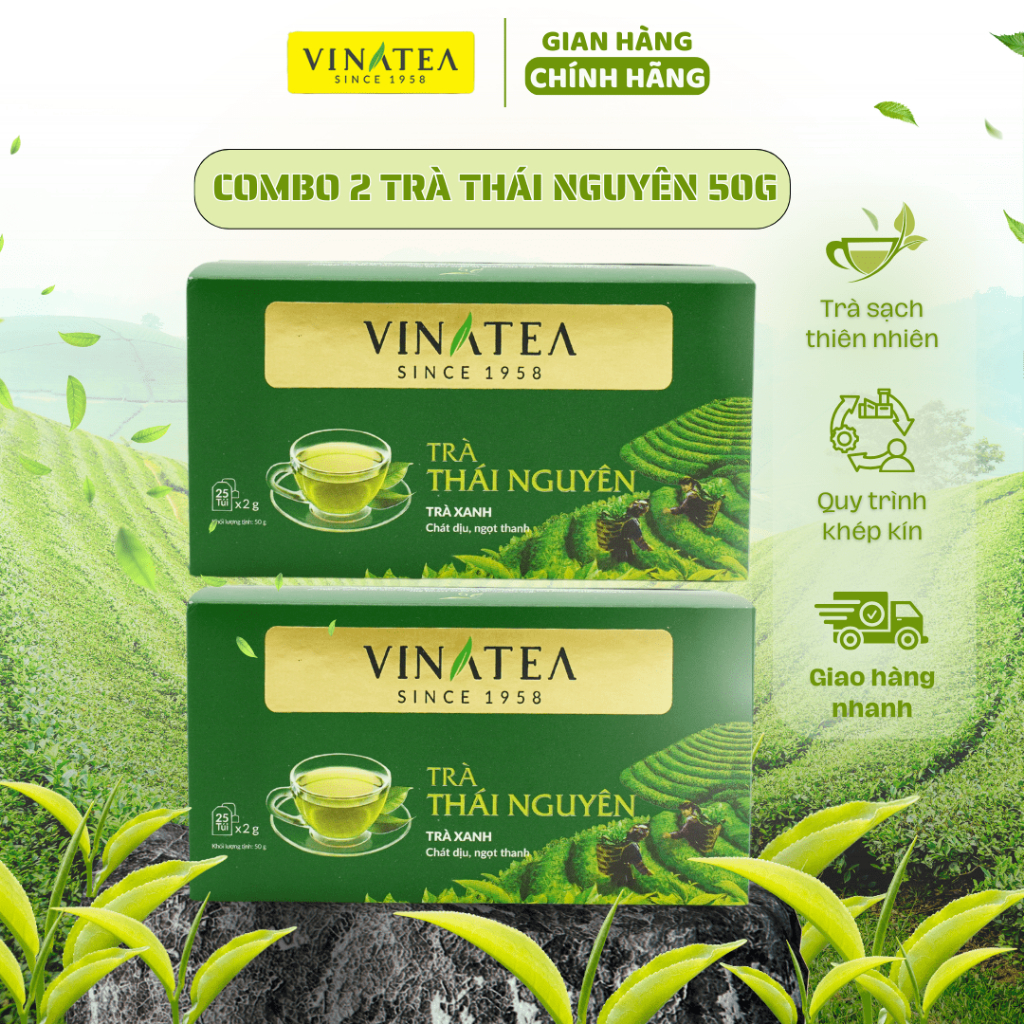Combo 2 hộp trà Vinatea Thái Nguyên túi lọc 50g | Shopee Việt Nam