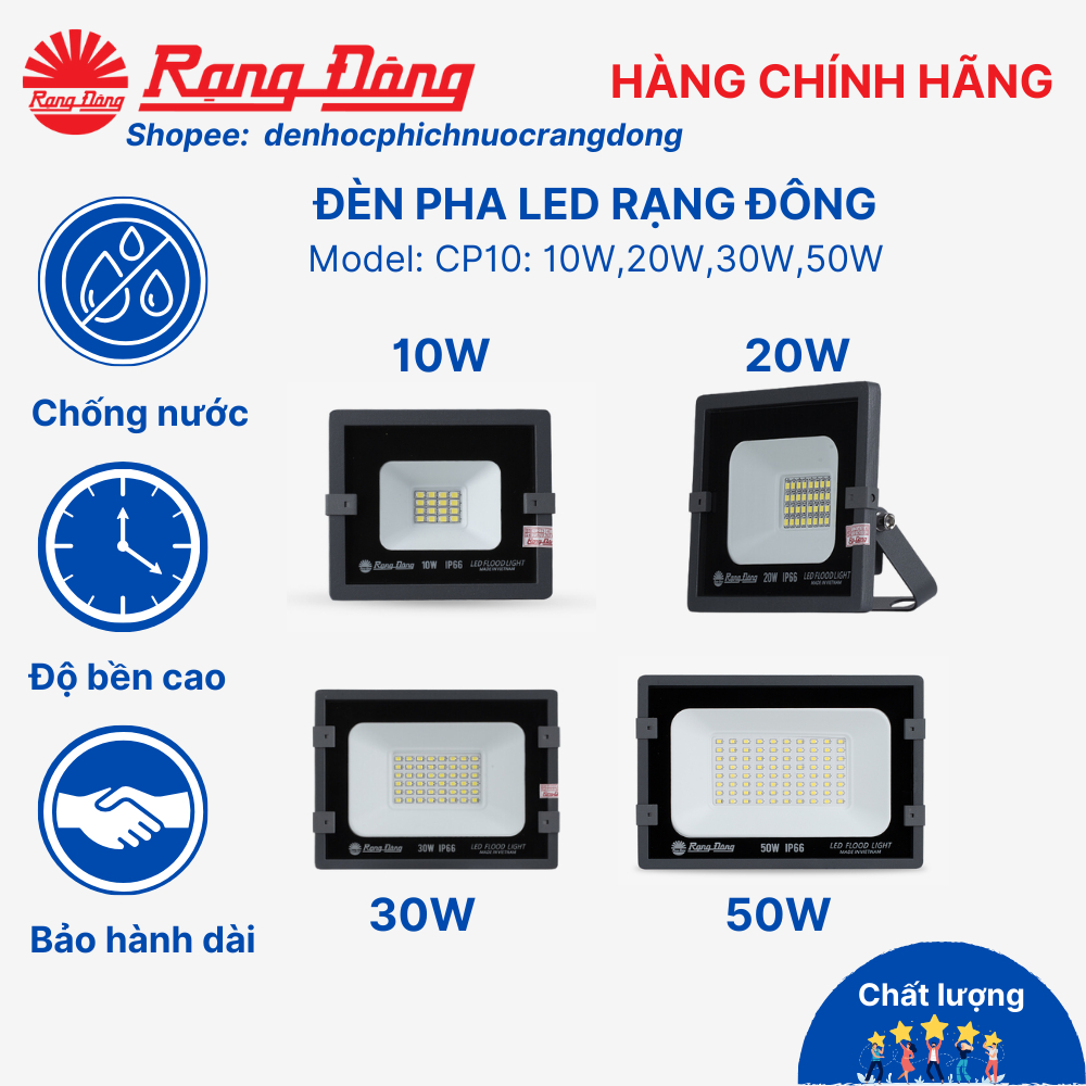 Đèn chiếu pha led Rạng Đông, 10w, 20w, 30w, 50w CP10. Đèn led pha siêu sáng, tiết kiệm điện ...
