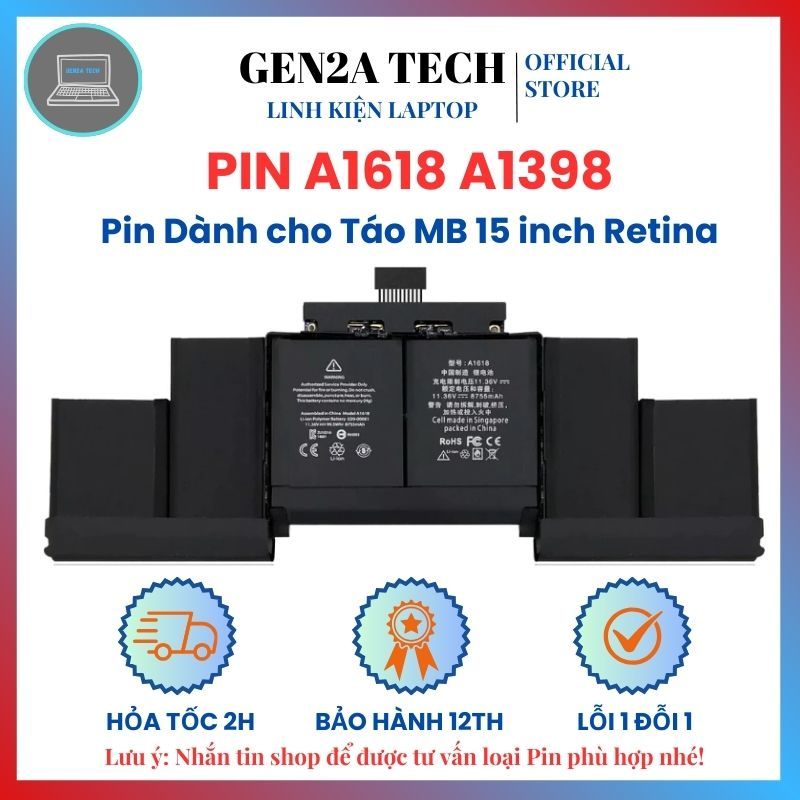 Pin A1618 Dùng Cho MB Pro 15 inch A1398 Retina (Mid 2015), MB Pro 15 ...