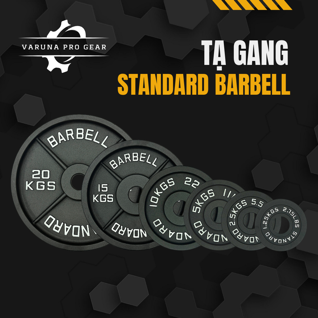 Tạ gang Standard Barbell - Bánh tạ gang tập gym, tập tạ đủ size 1.25kg ...