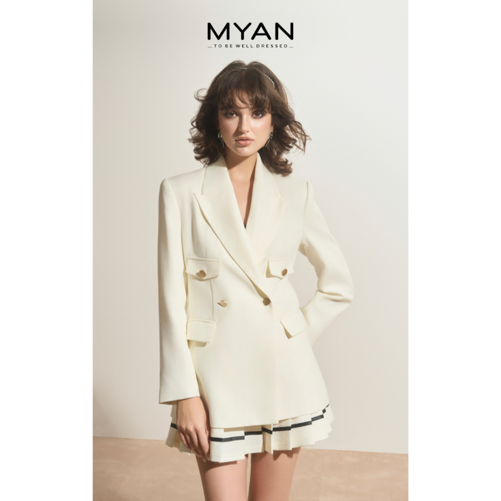 MYAN DESIGN Áo Khoác Cổ Vest Dáng Rộng 4 Nắp Túi Phối Chân Váy Xếp Ly ...