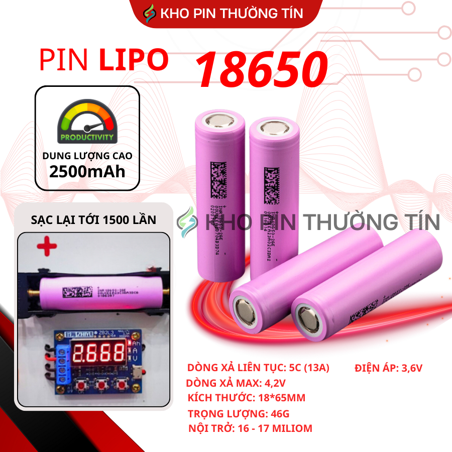 Pin 18650 Sacredsun DL 2600mAh 3.7v dòng xả 5C-10A dùng cho quạt MINI Q1,đèn pin,Tông Đơ,Sạc Dự ...