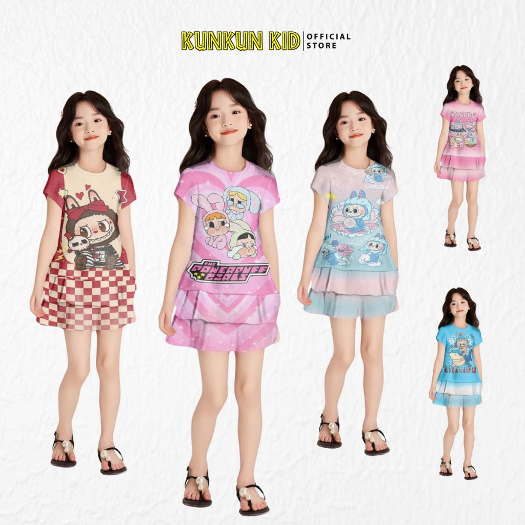 Váy đầm tầng bé gái in 3D hình Labubu,Baby Cry DT1229,37- KunKun Kids (13-35kg) | Shopee Việt Nam