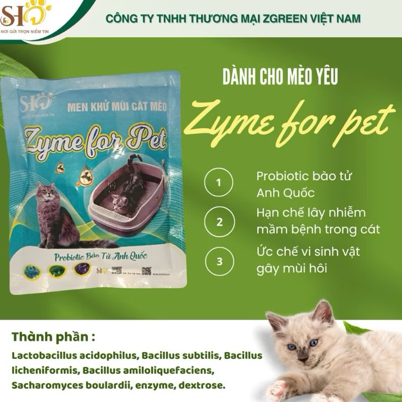 Men Zyme For Pet Khử khuẩn, khử mùi hôi cát mèo gói 100g | Shopee Việt Nam