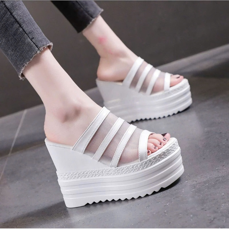 DÉP XUỒNG QUAI DA PHỐI LƯỚI CAO 12p AA | Shopee Việt Nam