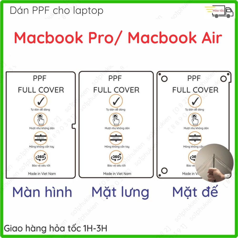 Dán PPF màn hình, mặt lưng MacBook Pro 13 inch/ 14 in/ 16 in (M2, M2 ...