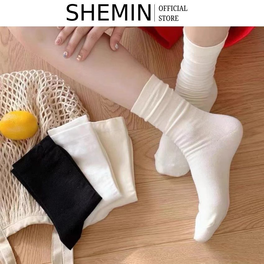 Tất Vớ Cổ Cao Màu Trơn Đen Trắng Coton Mềm Mịn Phong Cách Y2k Hàn Quốc ...