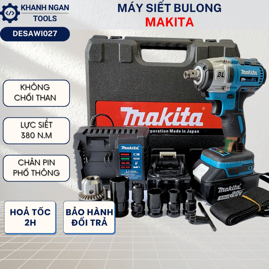 Máy Siết Bulong Makita 20V Bắn Vít Không Chổi Than Mở Bu Lông Khỏe Hơn Hitachi 380N Khoan Bê ...
