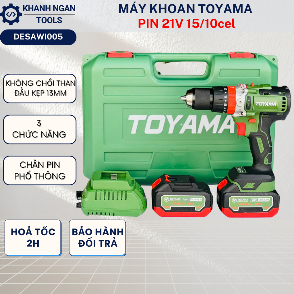 Máy Khoan Pin DESAWI TOYMA - HIMOKI Không Chổi Than đầu 13mm Có Búa 3 ...