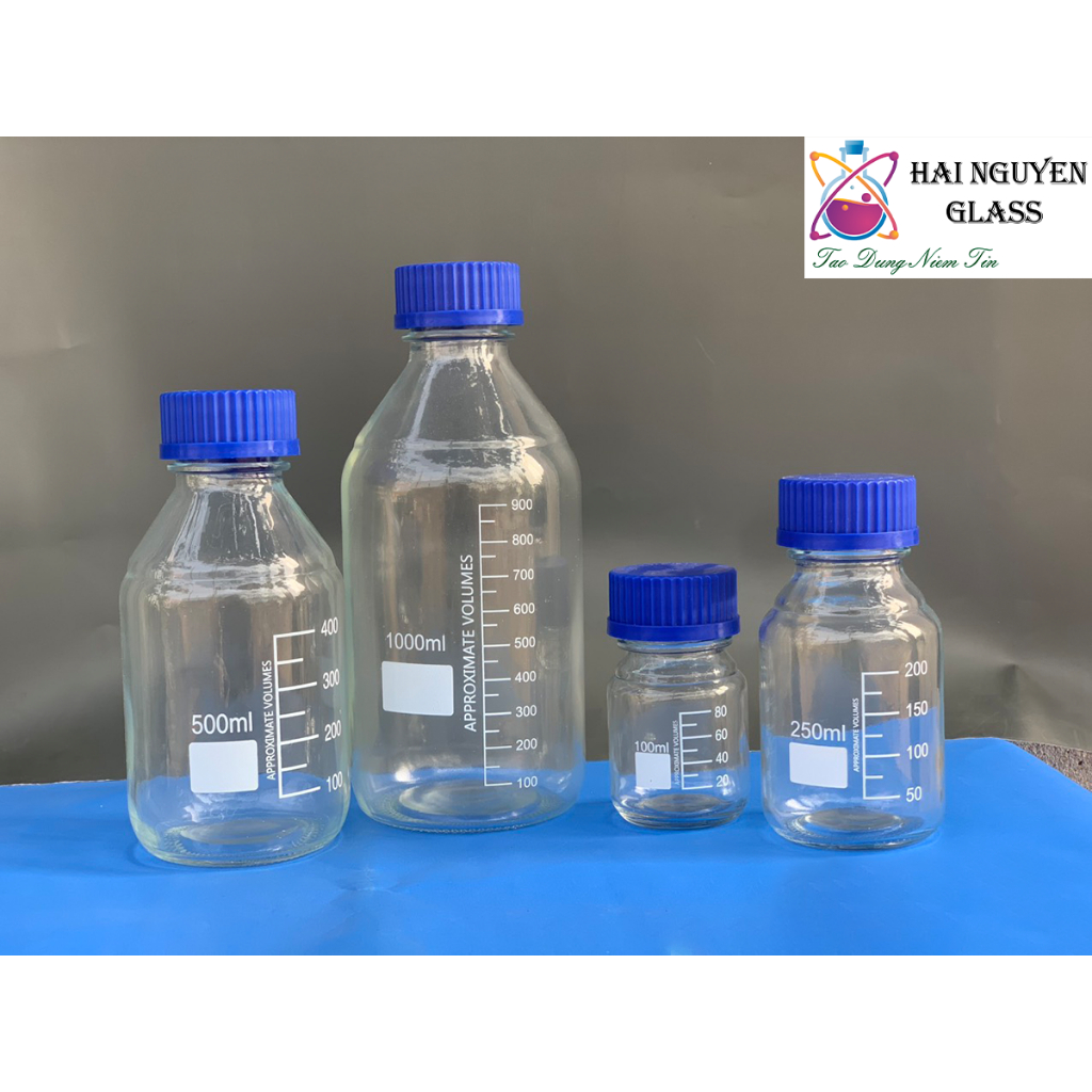 CHAI TRUNG TÍNH TRẮNG NẮP NHỰA XANH 25ML/50ML/100ML/250ML/500ML/1000ML, thủy tinh nắp vặn GL32 ...