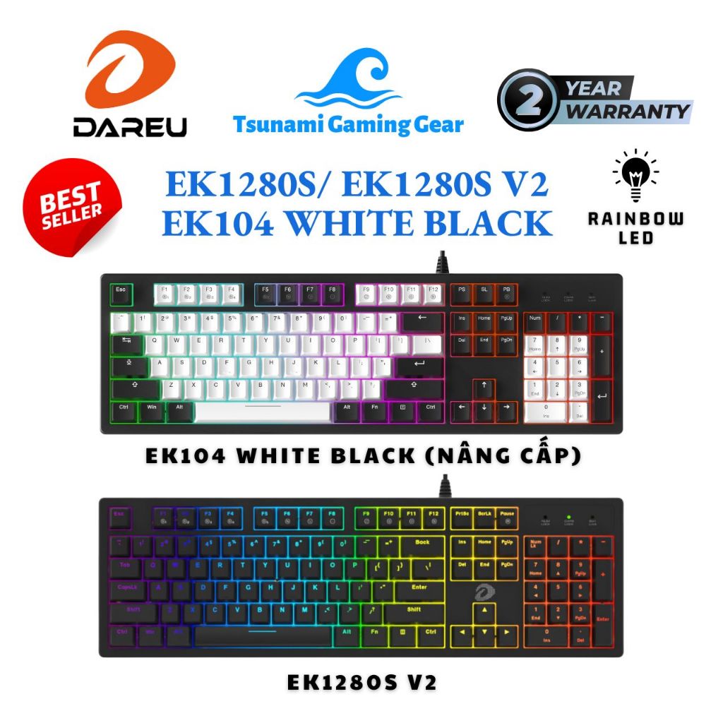 Phím cơ DareU EK104 White Black/ DareU EK1280s v2 (Multi Led / Rainbow ...