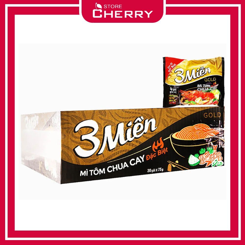 Thùng 30 gói mì 3 Miền Gold tôm chua cay đặc biệt 75g | Shopee Việt Nam