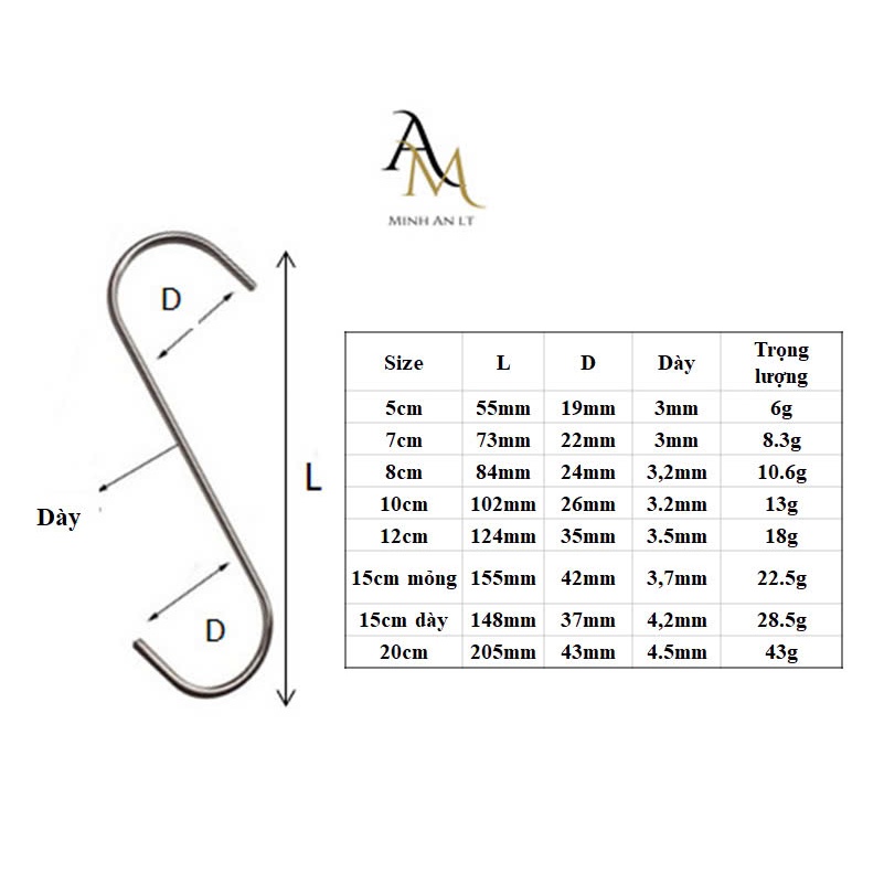 (Bịch 10 cái) Móc chữ S Treo Đồ Inox, Móc Treo 2 Đầu Móc treo đồ nhà bếp, nhà tắm, móc treo đa ...