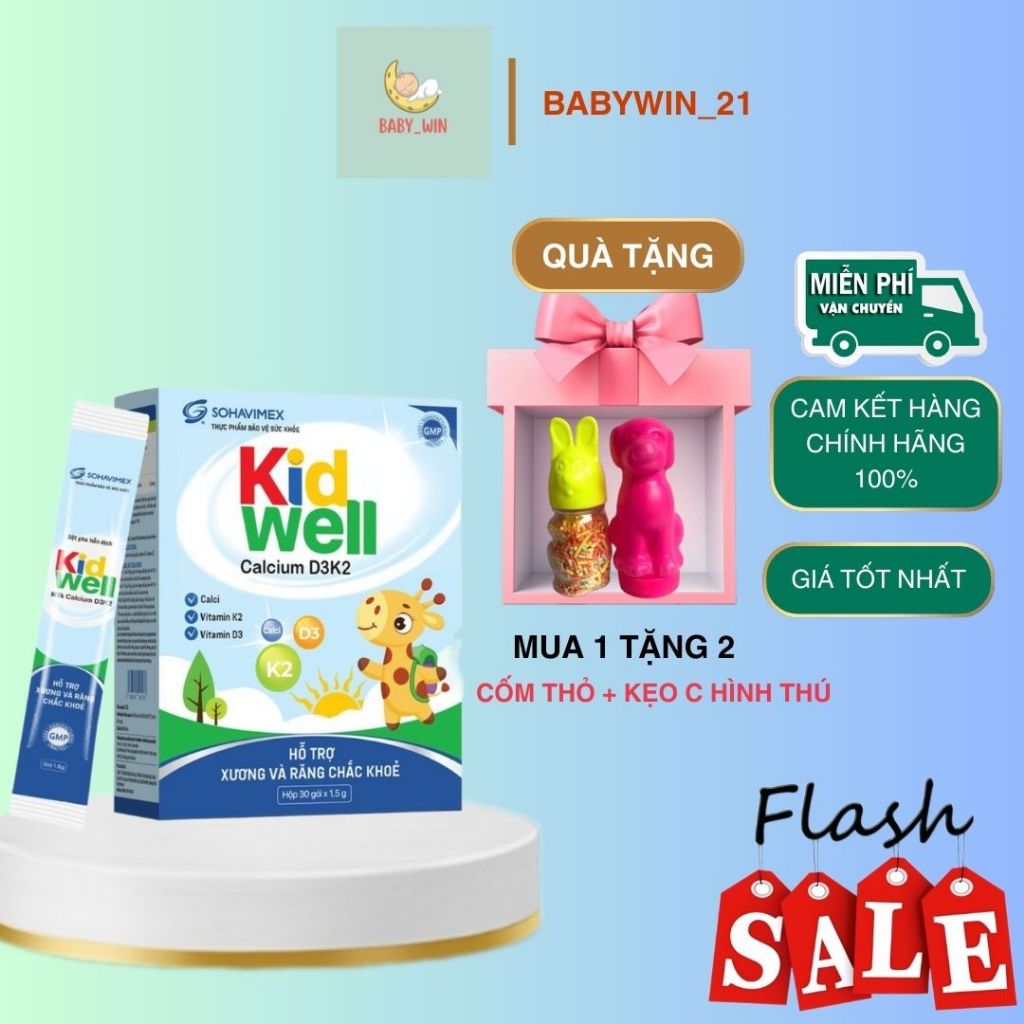 Hộp 30 Gói bột tăng chiều cao bổ sung Canxi D3 K2 KIDWELL cho bé, HẤP THU NHANH VÀO XƯƠNG ...