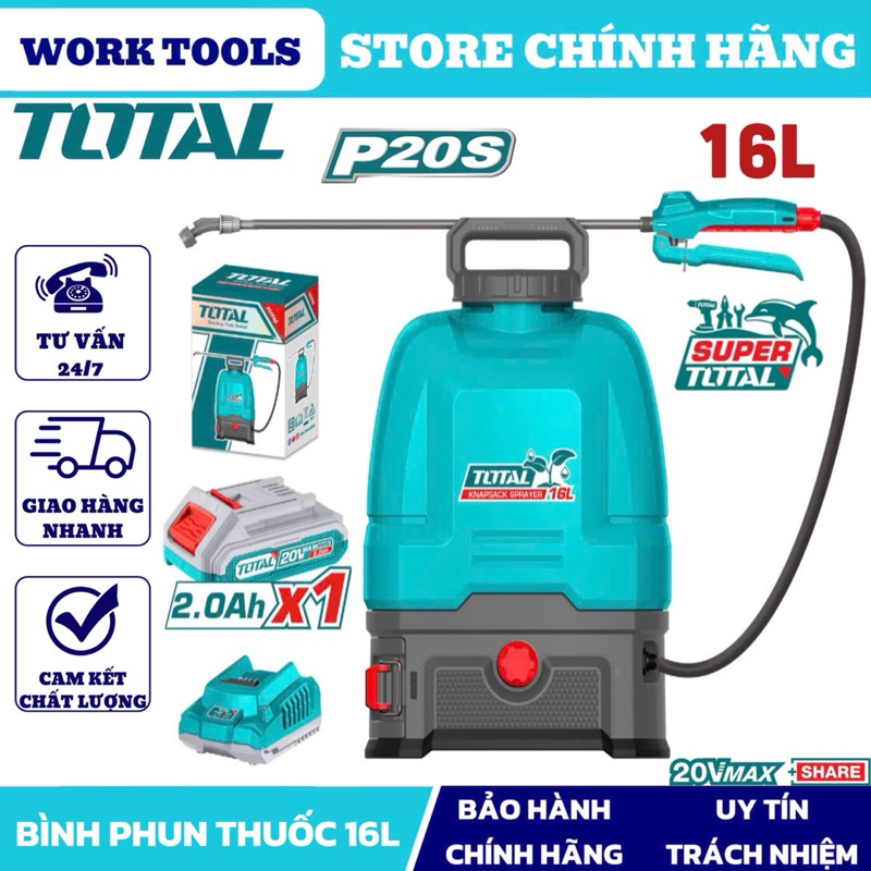 TOTAL Máy phun thuốc 16L dùng pin 20V TSPLI20162 & TSPLI2016 ...