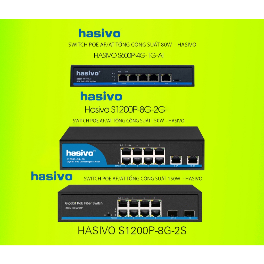 Switch POE 802.3af/at Hasivo S1200P-8G-2S 150W / S1200P-8G-2G 150W ...