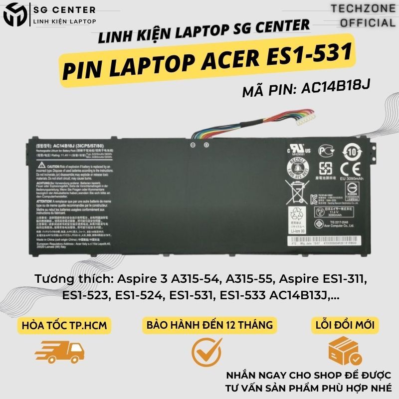 Pin Laptop Acer Aspire 3 A315-54, A315-55 AC14B18J Aspire ES1-311, ES1 ...