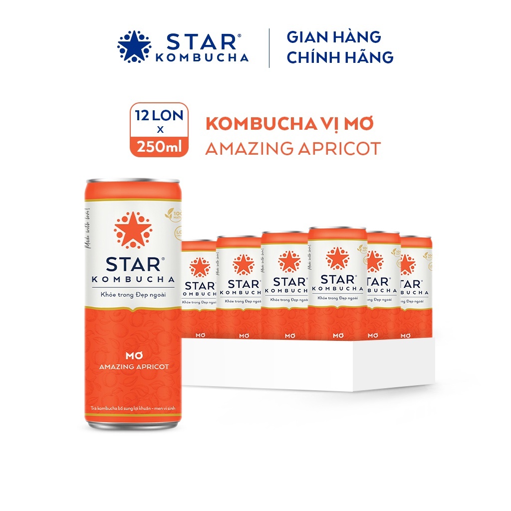 Thùng 12 lon trà STAR KOMBUCHA Mơ / Apricot (250ml/lon) - Trà lên men ...